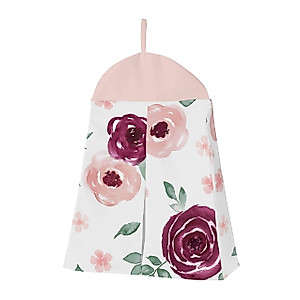 Sweet Jojo Designs Burgundy Watercolor Floral Baby Girl Nursery Crib Bedding Set - 4 Pieces - Blush Pink, Maroon, Wine, Rose, Green and White Shabby Chic Flower Farmhouse