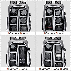 Golkcurx Camera Bag for DSLR/SLR Cameras，Camera Backpack Waterproof for Photographers Grey L