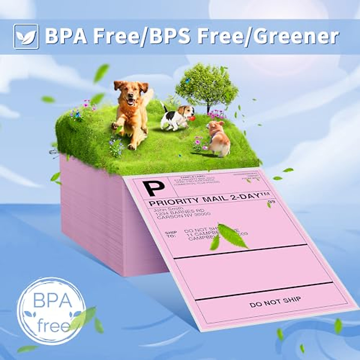 LabelCreate Thermal Label Printer Paper - 500 PCS, 4"x6" Fan-Fold Label Shipping Supplies Labels, Permanent Adhesive Thermal Labels for Small Business Supplies, Pink