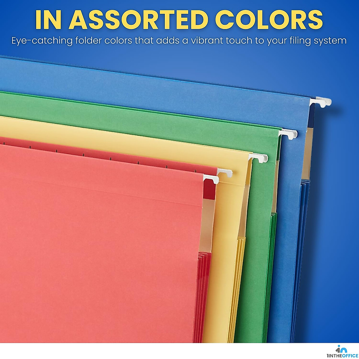 1InTheOffice Hanging File Folders Letter Size, Expanding Hanging File Folders, File Cabinet Dividers, 3.5" Expansion, Assorted, 8 Pack