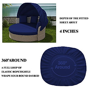 Cethytirko Outdoor Daybed Cushion Cover, 66" Replacement Round Bed Cushion Cover,Outdoor Waterproof and Fade-Resistant Sun Bed Outdoor Cushion Cover - Patio Round Daybed Cushion Cover, Cover ONLY