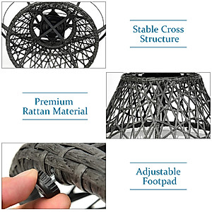 Giantex Rattan Round Papasan Chair, 360-Degree Swivel Egg Chair with Soft Cushion, Living Room Chair Leisure Chair with Gray Frame Indoor Outdoor Use (Black)