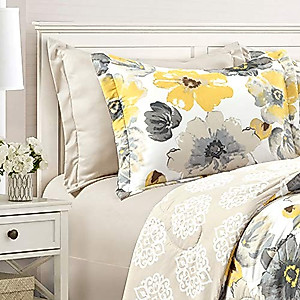 Lush Decor Leah 6 Piece Floral Comforter Set, Full/Queen, Yellow & Gray