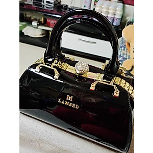 Shirt Luv Fashion Leather Women's Top Handle Satchel Crossbody Handbags Crystal Evening Bag Purses Hard Shoulder Bags (Black)