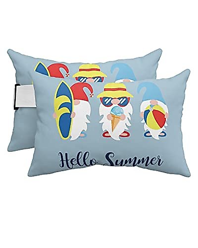 Recliner Head Pillow Ledge Loungers Chair Pillows with Insert Summer Style Gnome with Ice Cream Surfboard Lumbar Pillow with Adjustable Strap Outdoor Waterproof Patio Pillows for Beach Pool, 2 PCS