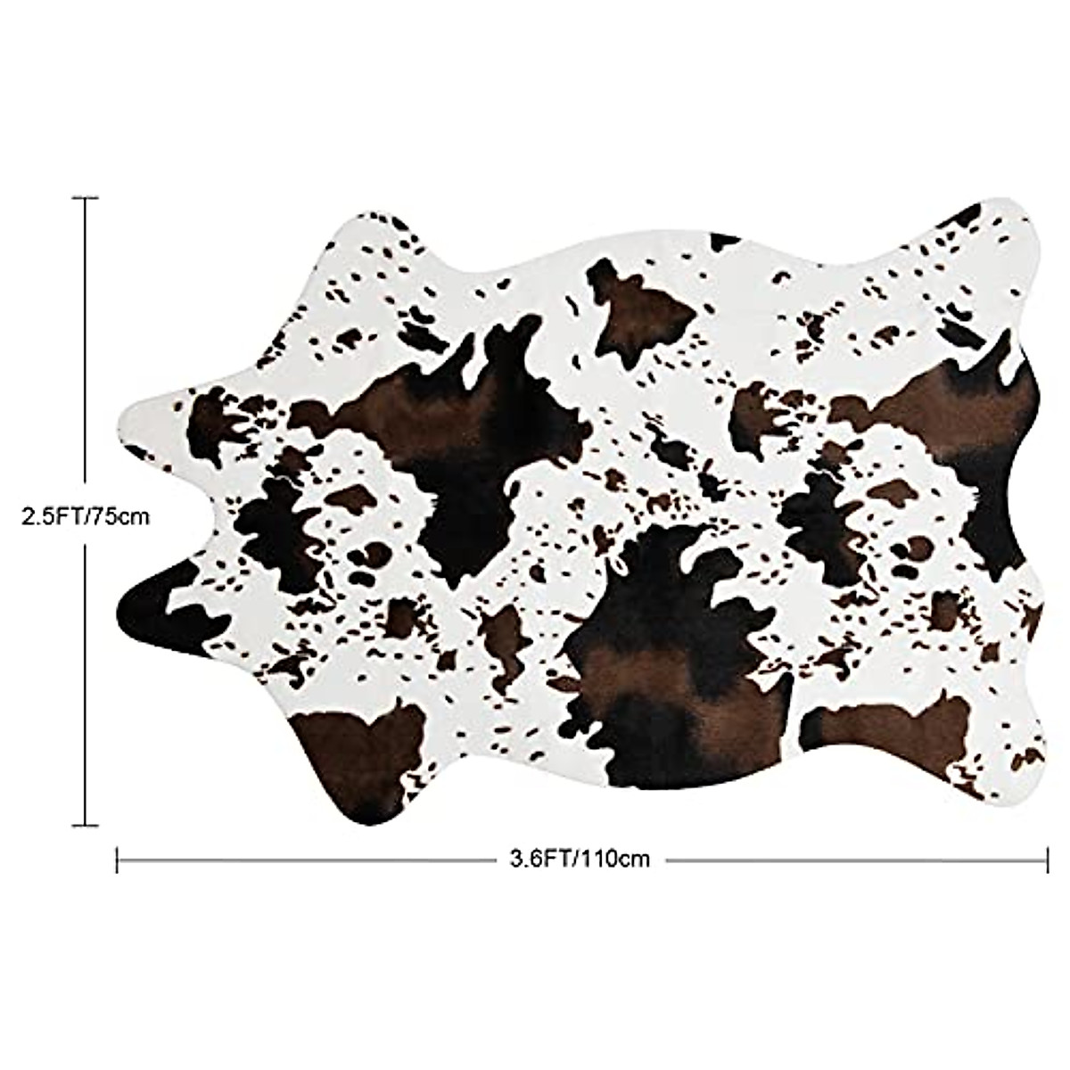 Cow Print Rug Faux Cowhide Area Carpet Animal Print Mat for Living Room Bedroom Non-Slip 3.6x2.5FT (110cmx75cm)