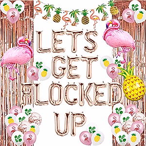 Let's Get Flocked Up Balloons Rose Gold Flamingo Bachelorette Party Banner Final Flamingle/Beach Bach/Hawaii Luau/Tropical Summer Beach Pineapple Bridal Shower Bachelorette Party Supplies Decorations