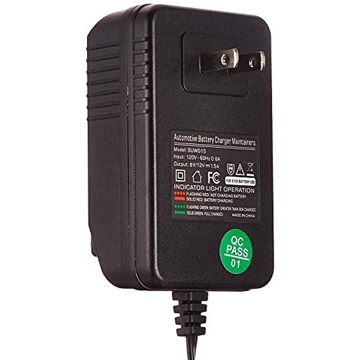 Suuwer 1.5-Amp Trickle Charger 8V/12V Fully-Automatic Smart Battery Charger/Maintainer for Motorcycle, Golf Cart, Car, Lawn Mower and More