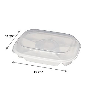 Divided Serving Tray With Lid - Includes 6 Compartments for Party Platter, Snackle Box Container, Fruit Tray, Veggie Tray, Chip and Dip Bowl, Appetizers, Desserts, Snacks & More (by Buddeez)
