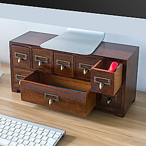 Label Holder Organizer Traditional Medicine Cabinet - Desktop Wide & Small Cabinet w/ 8 Drawers - Tabletop Apothecary Cabinet - Pre-Assembled Oriental Furniture - Vintage Card Catalog - Chest Drawer