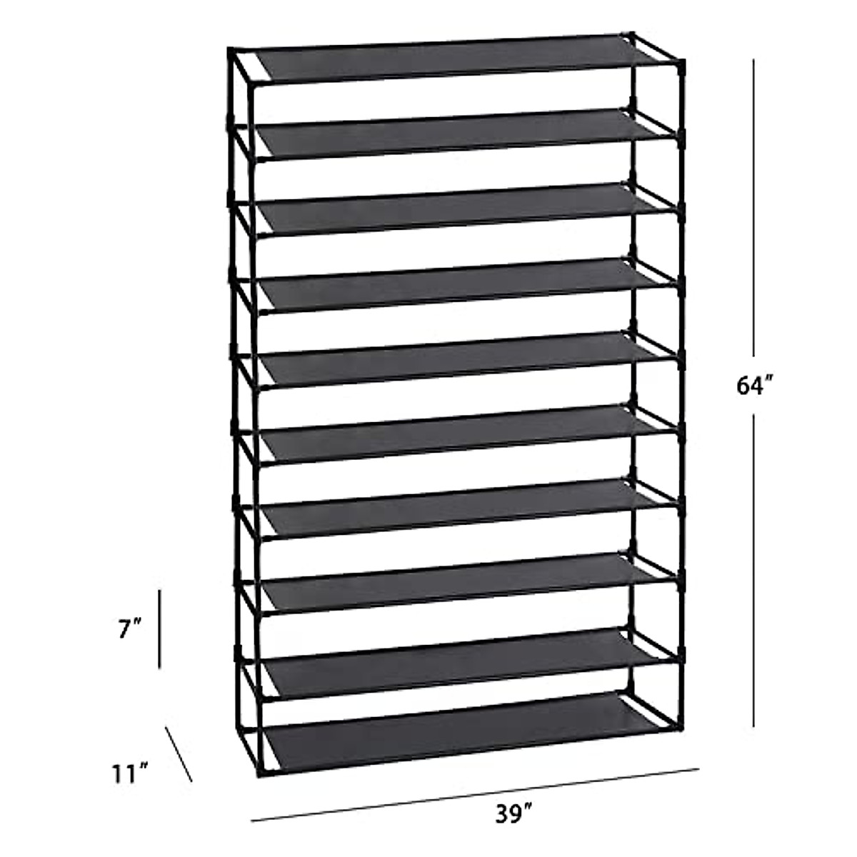 TY ARTS & CULTURE 2 Pack 10-Tiers Shoe Rack Organizer, Sturdy Metal Pipes & Durable Non-Woven Fabric, Space Saving Tall Shoe Rack Hold 80-100 Pairs, Shoe Rack for Entryway (Black)
