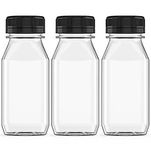 3 Pcs 12 oz Plastic Juice Bottle Reusable Transparent Bulk Beverage Containers with Black Lids for Juice, Drinking Milkshake Tea, Milk, Juicing Smoothie Water and Other Beverages, Fridge Storage