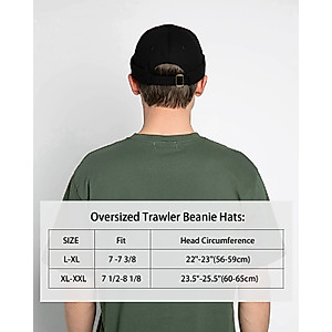 Zylioo XXL Oversize Watch Cap,Casual Harbour Hats for Big Heads,Roll-up Skull Caps,Large Adjustable Docker Hat Khaki