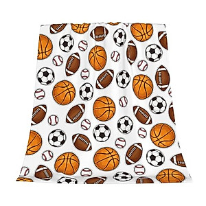 Basketball Soccer Football Baseball Ball Throw Blanket Soft Bed Bedding Warm Cozy Plush Flannel Fleece Blankets Gifts for Kids Boys Teens, Sofa Couch Bedroom Home Decor, 50"x40"