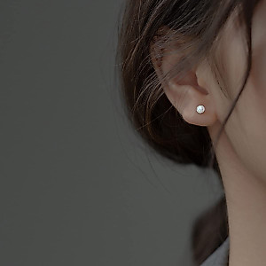 18G Fashion Opal Round Cartilage Stud Earrings 925 Sterling Silver Minimalist Helix Tragus Piercing Studs Daith Conch Earring Barbell Post Hypoallergenic for Women (White Opal)