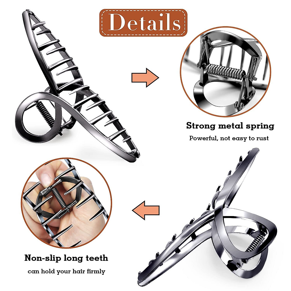 AIBEE Large Metal Hair Claw Clips, 2023 Stylish Butterfly Jaw Clips for Thick/Thin Hair, 4 Pack Long Hair Clips for Women (Metallic Black)