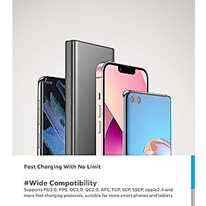 MOMAX Portable Charger, 10000mAh 20W PD Aluminum Ultra Slim Power Bank 3A High-Speed Thin Phone Charger with 2 Input & 2 Output Compatible with iPhone, Samsung Galaxy, MacBook, Pixel & More (Grey)