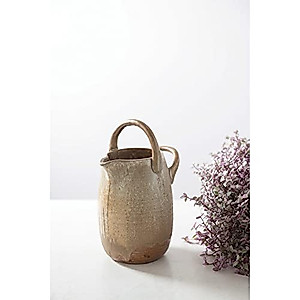 Creative Co-Op Stoneware Watering Handles, Reactive Glaze Pitcher, 7" L x 5" W x 10" H, Tan