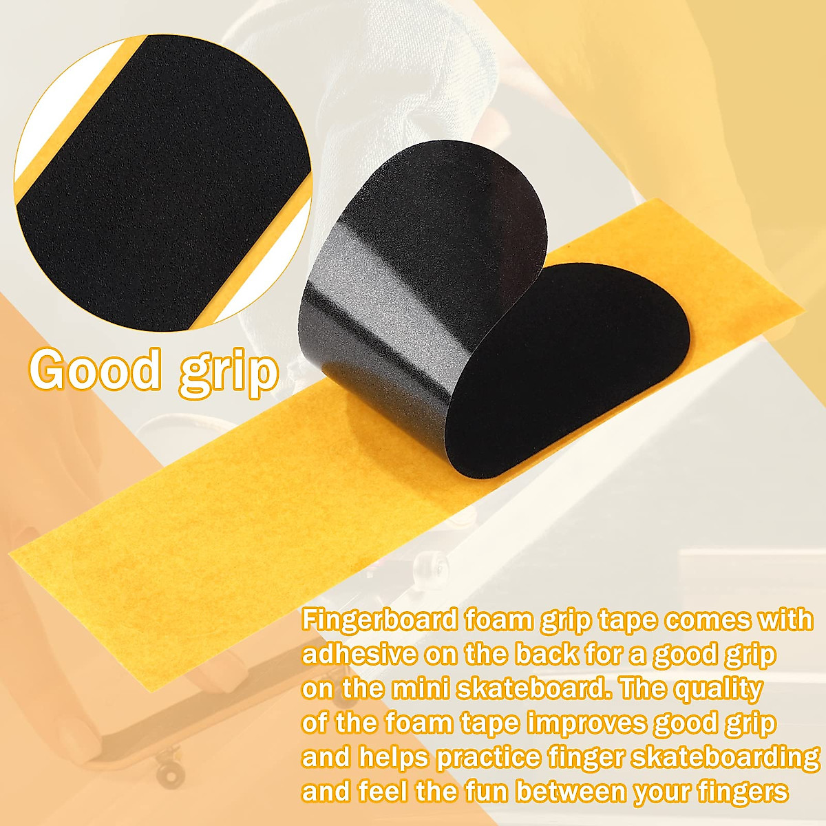 6 Pieces Fingerboard Foam Grip Tape Black Fingerboard Grip Tape Finger Skateboard Foam Tape Non Slip Finger Toy Skateboards Tape Stickers for Fingerboard Toys