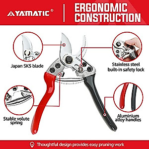 YAMATIC Garden Pruning Shears 2 Pack,1 Bypass Pruner+1 Straight Garden Scissors,Gardening Scissors Hand Prunerfor Cutting Flowers, Trimming Plants, Bonsai, Fruits Picking