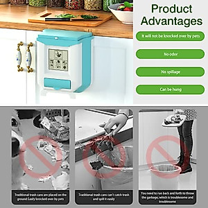 HI NINGER Small Trash Can with Lid, 2.4 Gallon Capacity, Blue/White Color, Plastic Material, Hanging Design, Ideal for Kitchen, Bathroom, RV, Camping