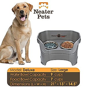 Neater Feeder Deluxe Large Dog (Gunmetal Grey) - The Mess Proof Elevated Bowls No Slip Non Tip Double Diner Stainless Steel Food Dish with Stand