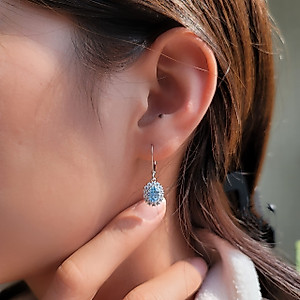 DovEggs Moissanite Earrings Center 2ct 5x7mm Blue Color Oval Special Quality Crushed Ice Cut CZ Simulated Diamond Halo Moissanite Leverback Drop Hoop Earring Earrings for Women Sterling Silver