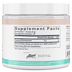 Alani Nu Creatine Monohydrate Powder 150 Grams (5.29 oz), Unflavored | Pure | Micronized Creatine Powder | No Sugar, No Gluten, No Artificial Colors or Flavors | 30 Servings
