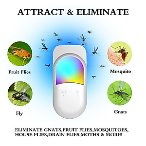 BUGXX Indoor Flying Insect Trap Plug-in Mosquito Killer,Flies, Fruit Flies, Moths, Gnats,Catcher Fly Tapper UV Attractant Bugs Light with Colorful Night Light Mode for Home(White-1PACK)