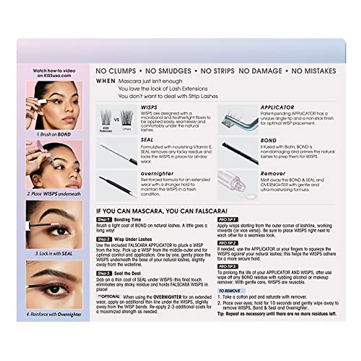 KISS Falscara False Eyelash Special Edition Starter Kit with Overnighter, Bond & Seal, Applicator, Remover, & 24 Lengthening Lash Wisps