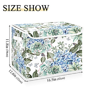 ALAZA Floral Flowers and Leaves Storage Bins with Lids,Fabric Storage Boxes Baskets Containers Organizers for Clothes and Books