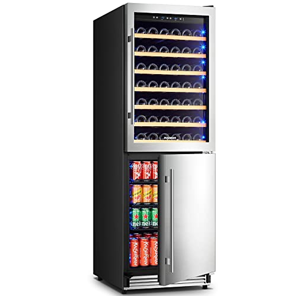BODEGA 24 Inch Wine and Beverage Refrigerator Cooler,Dual Zone Wine Fridge with Memory Temperature Control 77 Bottles and 180 Cans,Built-In or Freestanding 2-in-1 Wine Cooler for Home Bar Kitchen