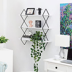 JOLLYMER 3 Tier White Wall Shelf, Bathroom Shelves Wall Mounted, 23.5 Inch Hanging Shelf Storage Display Shelves for Living Room Bedroom Kitchen Office