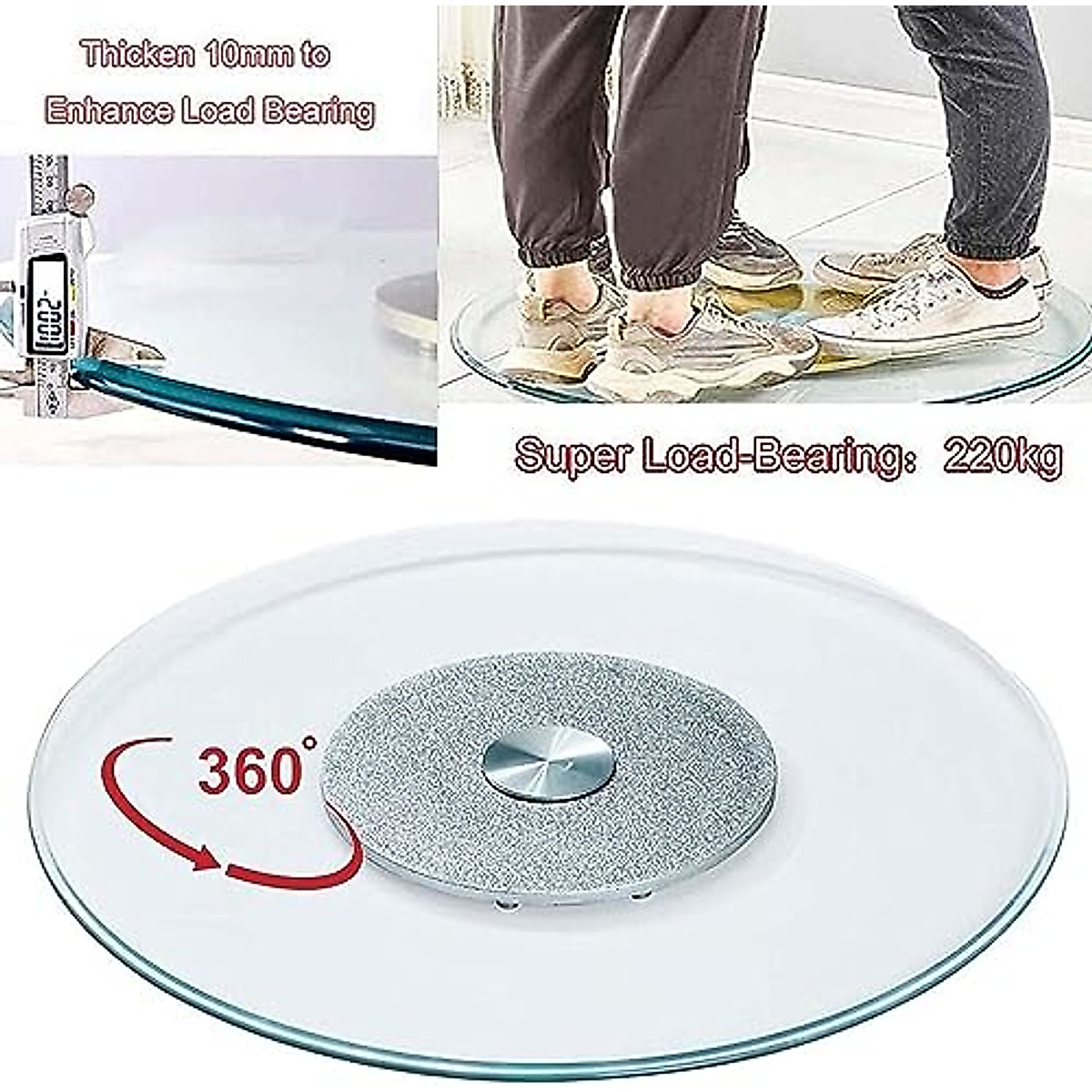 Round Glass Turntable Lazy Susan, 50-110 Cm Tempered Glass Serving Tray Revolves 360° Rotating Board Plate Dish Table Centrepiece Serve Cakes Cheese Snacks (Color : Silver, Size : 50cm(20in))