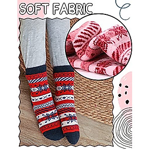 EBMORE Kids Wool Socks for Boys Toddlers Girls Warm Winter Hiking Thick Cozy Thermal Boot Heavy Crew Christmas Gifts for Kids Stocking Stuffer Snow Soft Child Socks 6 Pairs (Snowflake,4-7 Y)