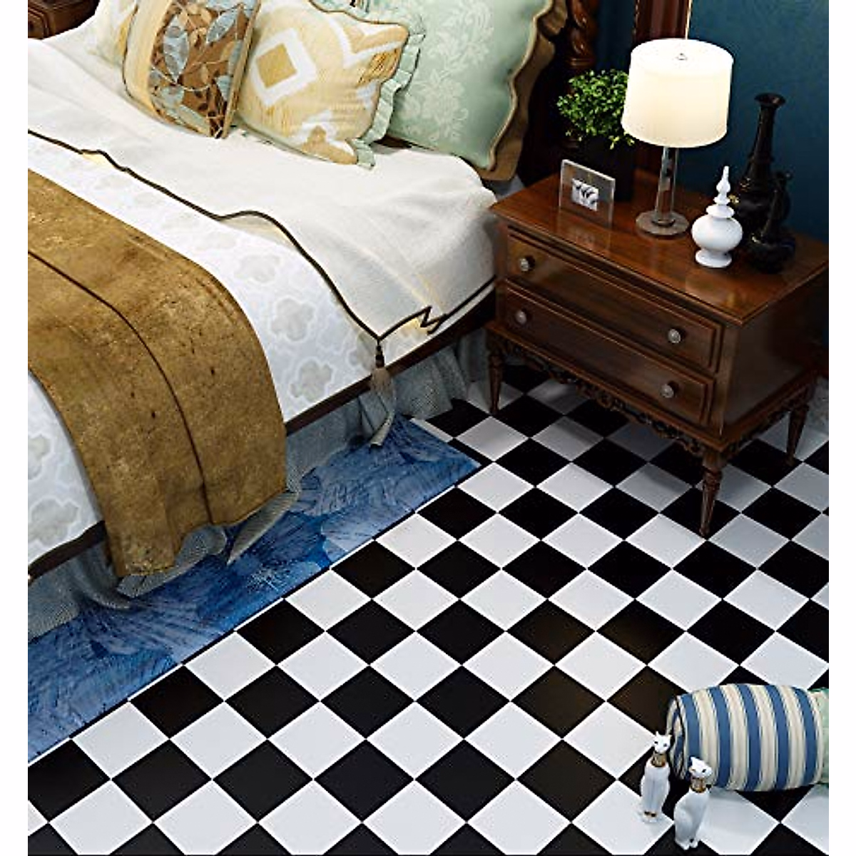 Livelynine Checkered Black and White Vinyl Flooring Roll 15.8x78.8 in Floor Contact Paper Waterproof Peel and Stick Tile Flooring for kitchen Linoleum Bathroom Wallpaper Self Adhesive Wall Covering
