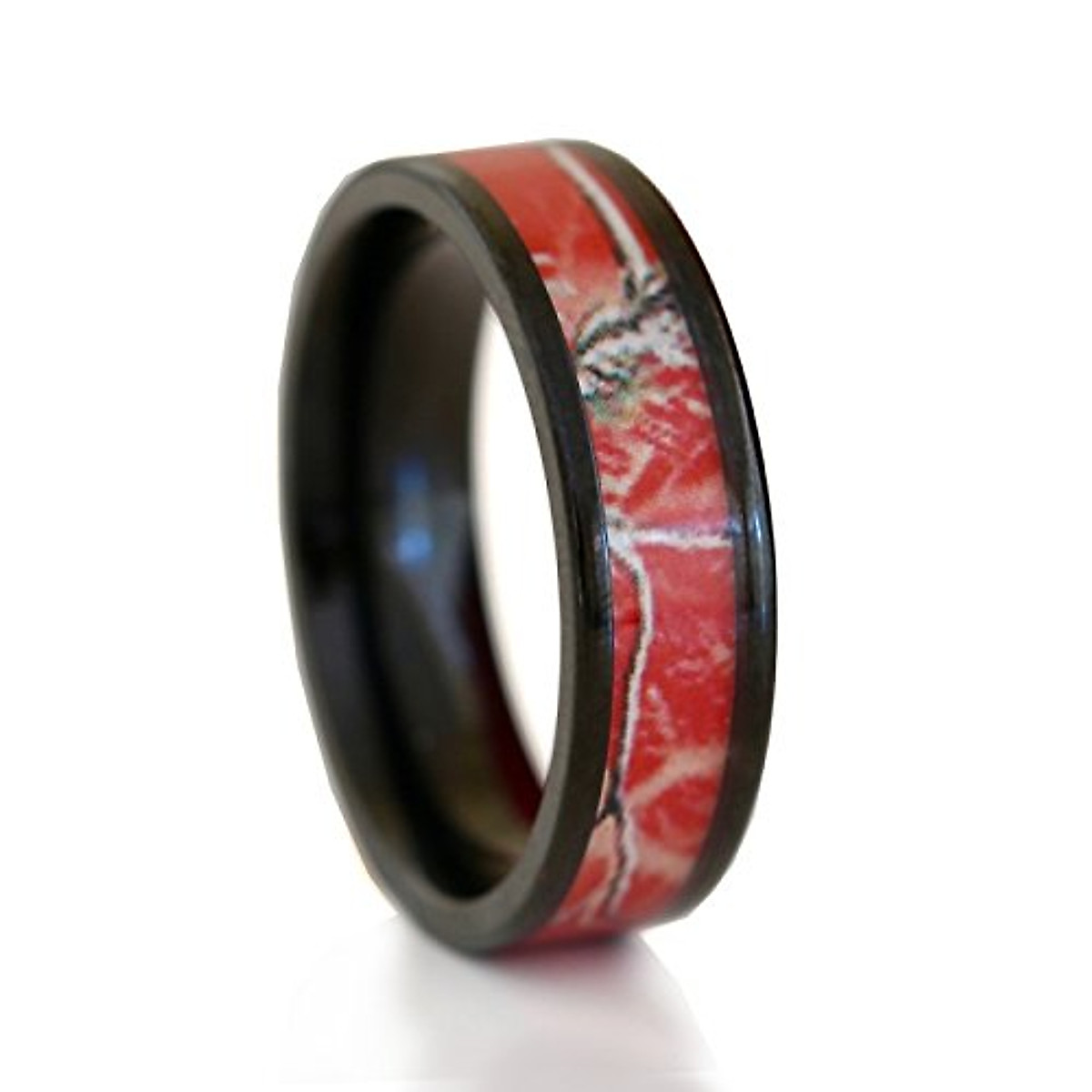 3 pc His & Hers Heart Red Camo Black Stainless Steel and Titanium Engagement Wedding Rings Set (Size His 09, Hers 06)