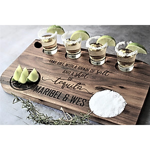 Personalized Tequila Wood Flight Cutting Charcuterie Board for Birthday Fathers Day Mothers Day Wedding Bridal Shower Engagement Gift (Walnut)