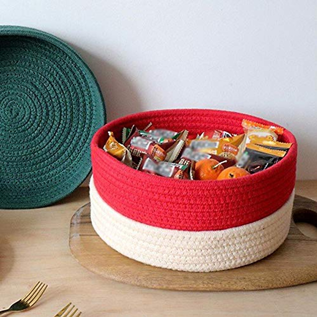 tbpersicwT Storage Basket Stackable Large Capacity Simple Design Decorative Woven Cotton Rope Baskets for Bedroom Red