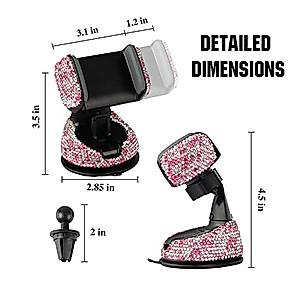Amiss Universal Bling Cell Phone Holder, 360°Adjustable Car Phone Mount with One More Air Vent Base, Crystal Car Interior Decoration, for Windshield, Dashboard and Air Vent (Pink & White)