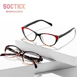 SOCTICK Cat Eye Reading Glasses for Women Blue Light Blocking,Readers for Women 1.75 with Comfort Spring Hinges,Fashion Designer Ladies Eyeglasses(4 pack)