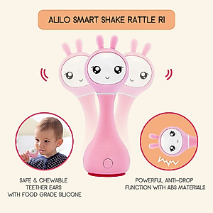Alilo Baby Rattle Toy with Book,Early Education Learning Toys,Electronic Rattle with Music Light and Funny Sounds,Christmas Birthday Gifts Toys for 6-12 Months Newborn Boys Girls Toddlers Kids(Pink)