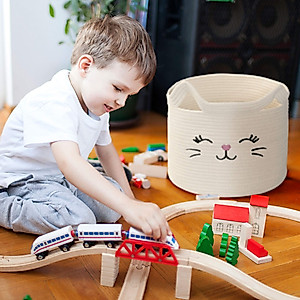 LotFancy Dinosaur Basket for Boys, Cotton Rope Storage Basket for Kids, with Handles, Pets Cats Dogs Toy Holder Container, 15.7x13'' H Cute Animal Laundry Hamper