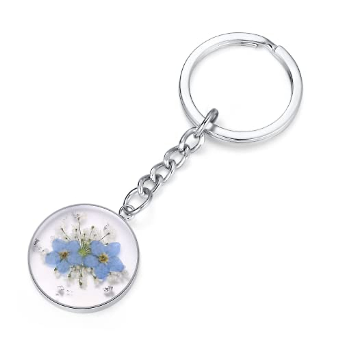 Forget-Me-Not and Queen Anne's Lace Wildflower Keychain | Real Flower Keychain | Personalized Handmade Keychain | Dried Pressed Flower Keychain Charms | Gifts for Her