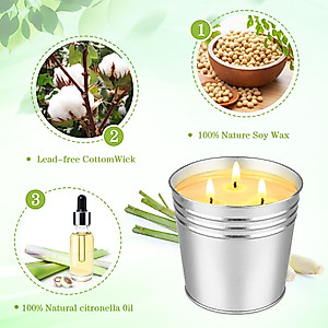 2 Pack Citronella Candles, 3 Wicks 17oz Citronella Candle Outdoor for Home Patio, 160h Long Lasting, Garden Balcony Camping BBQ, Decorative Travel Tin, Natural Soy Wax Jar Candles