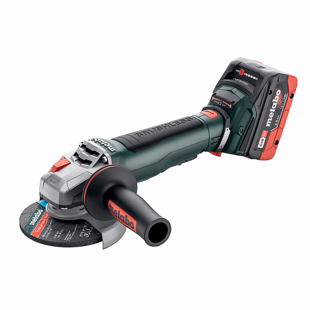 Metabo 18V Cordless 4-1/2-Inch / 5-Inch Angle Grinder Kit | (2) 18V 5.5 Ah Batteries | Brushless | Safety Features: Mechanical Safety Clutch, Brake, Paddle Switch | WPB 18 LT BL 11-125 Quick Kit