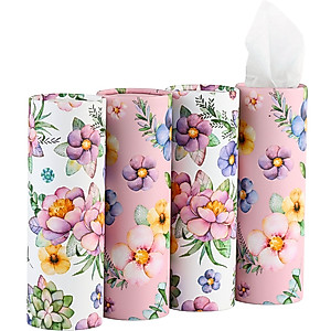 Car Tissue Holder with Facial Tissue Bulk - 4 PK Tissue Tubes for Car - Travel Tissues Perfect Fit for Car Cup Holder Car Tissues Box Round Container