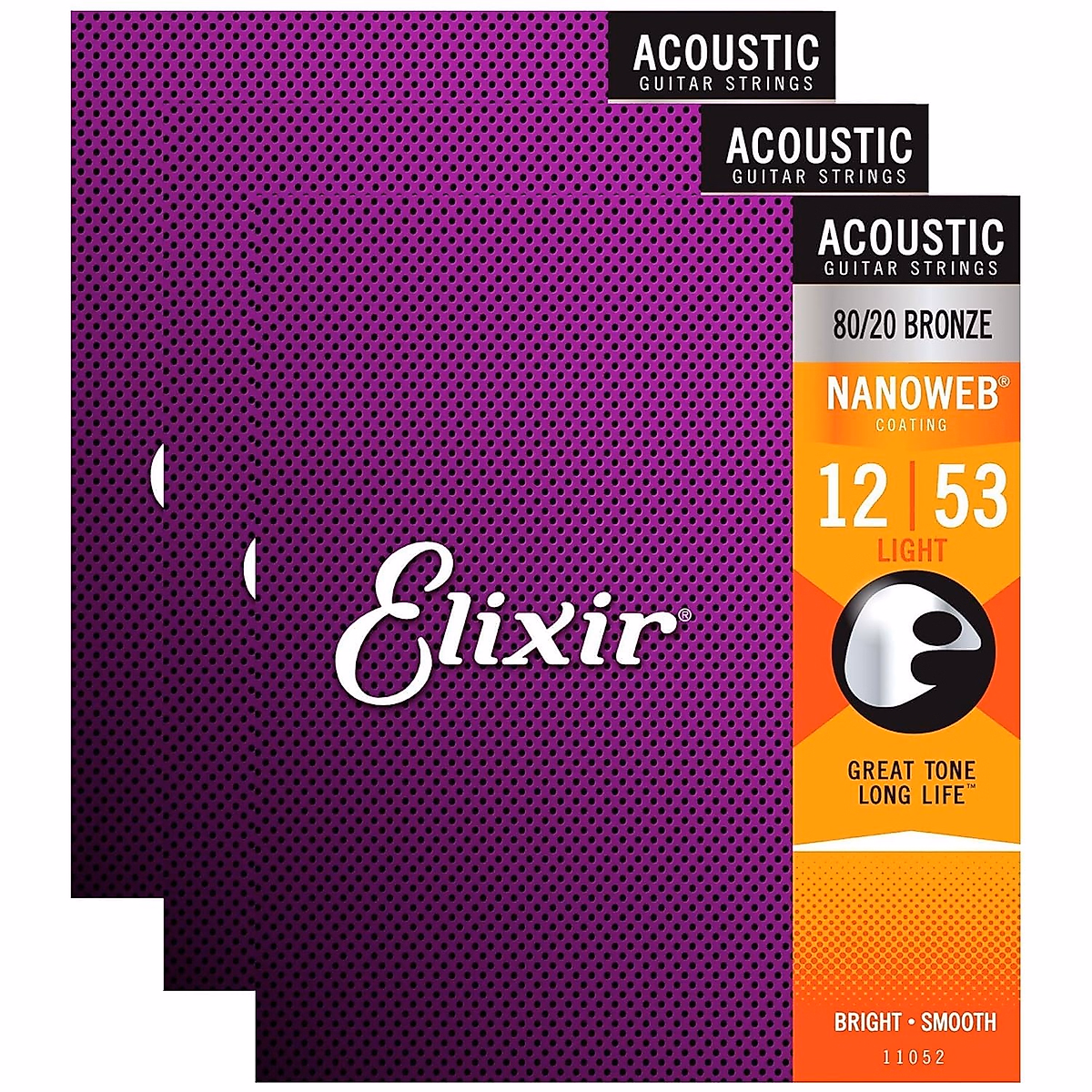 Elixir 11052 Acoustic 80/20 Nano Light 12-53 (3 Pack Bundle)