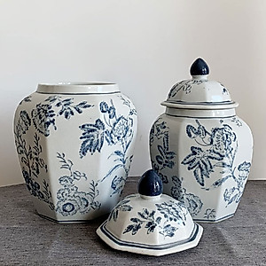Blue and White Hand Painted Pattern Ceramic Ginger Jar with Lid Storage Decorative Jar for Home Decor (Size : Small)