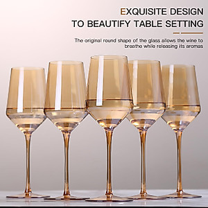 Amber Wine Glasses Set of 6-15oz Hand-Blown Long Stem Wine Glasses, Unique Wine Glasses Gift For Bar, Party